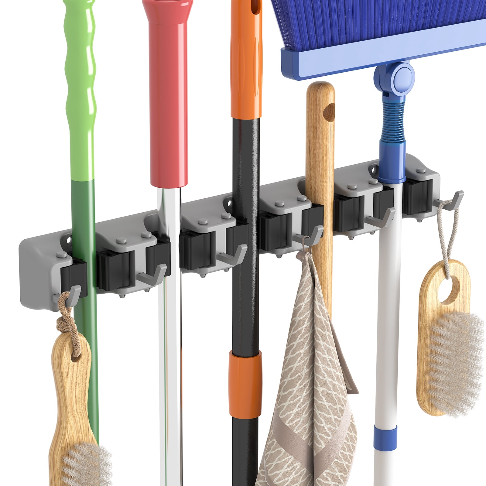 5-Slot 6-Hook Marine Mop & Broom Holder, Wall-Mounted Cleaning Tool ...