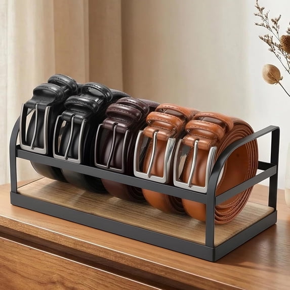5-Slot Belt Organizer for Closet, Bamboo Wooden Belt Storage Rack for ...