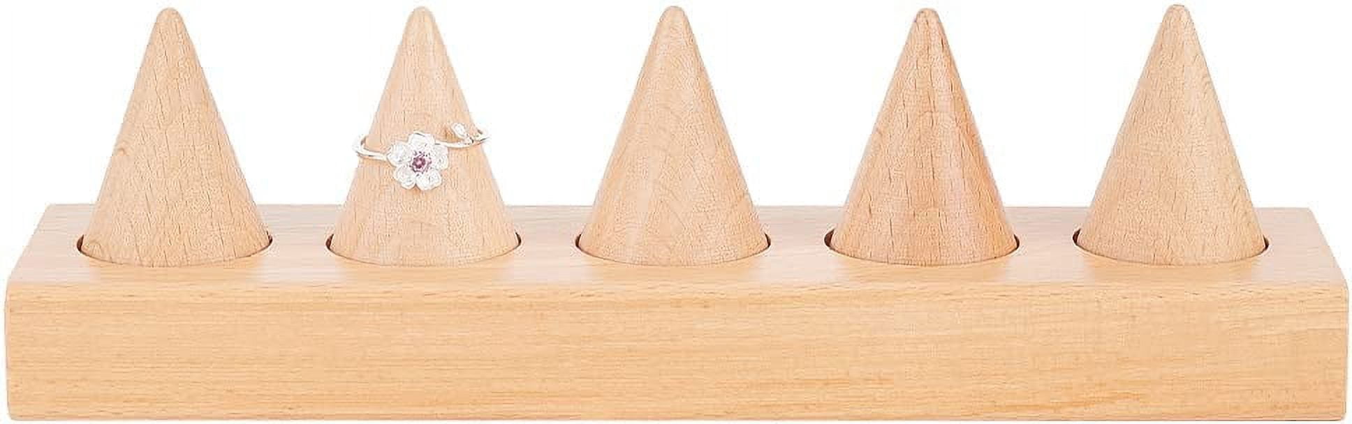 5-Slot Wooden Cone Ring Holder with Wood Base 1.1x1.5 inch Natural ...