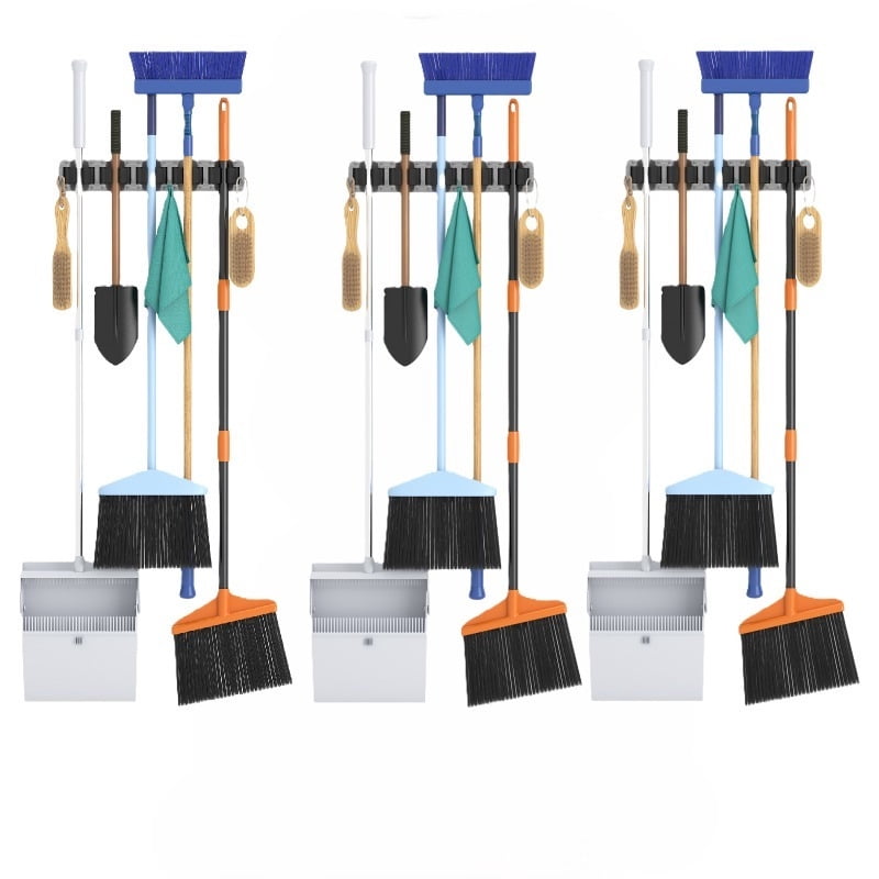 5 Slots 6 Hooks Marine Mop and Broom Holder, Wall Mounted Cleaning Tool ...