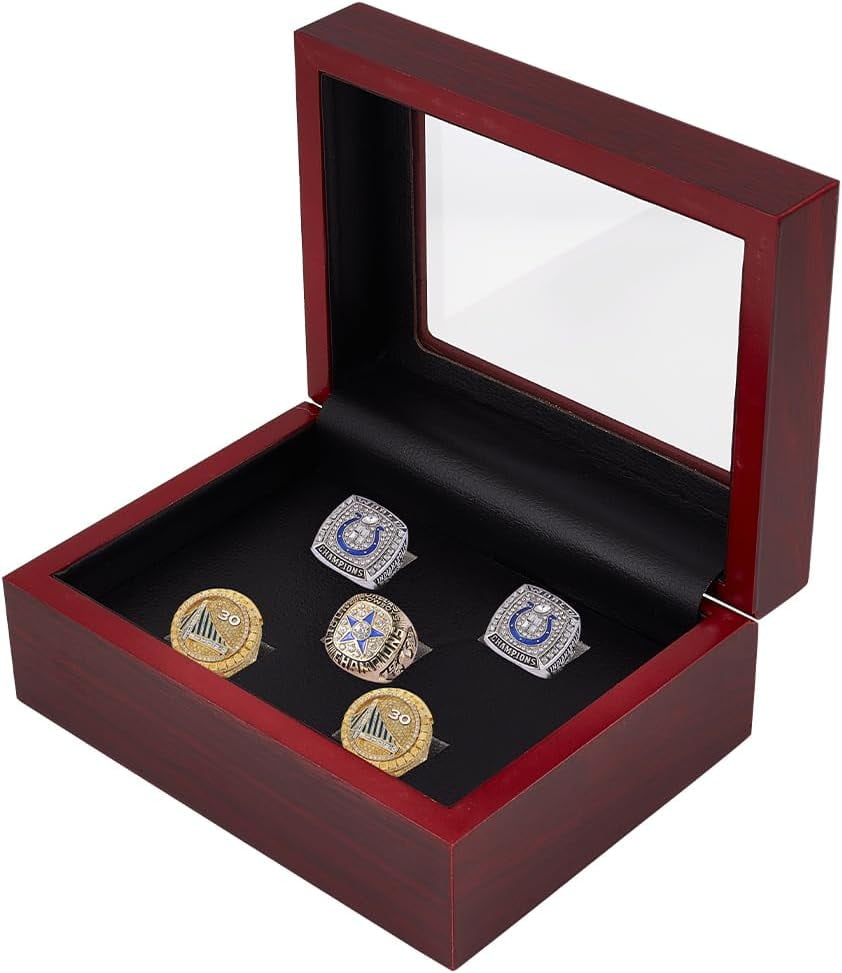 5 Slots Championship Ring Display Wooden Box 4.8x6.38x2.8inch ...