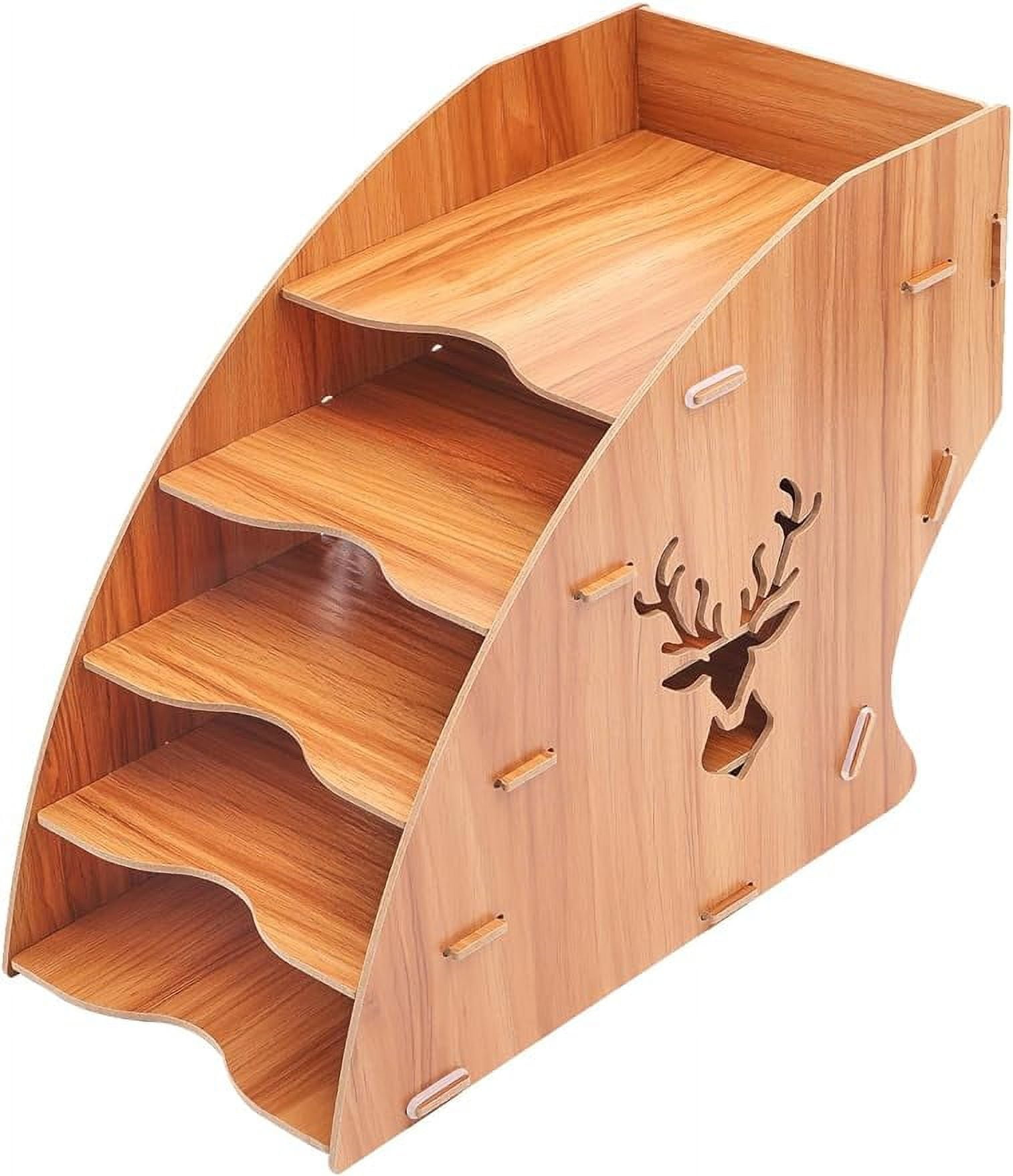 5 Slots Wooden Invoice Bill Storage Rack Desktop Paper Organizer File ...