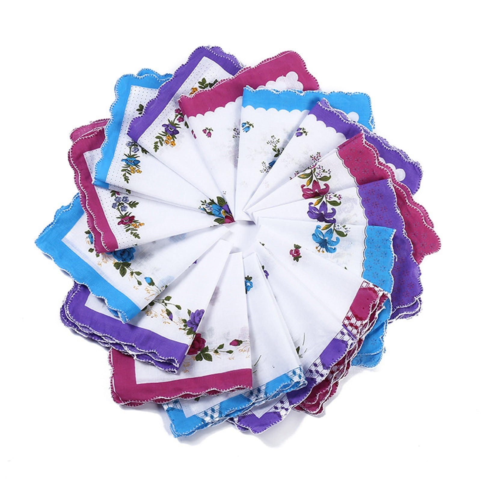 5 Small Floral Cartoon Crescent-Shaped Handkerchiefs， 5Pcs （12*12In ...