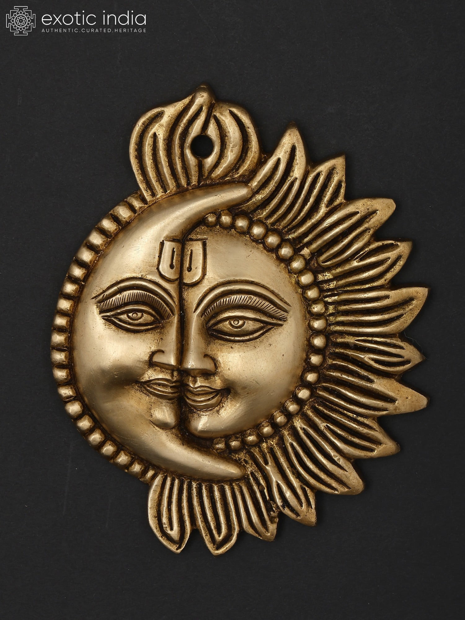 5" Small Wall Hanging Half Sun and Half Moon in Brass - Walmart.com