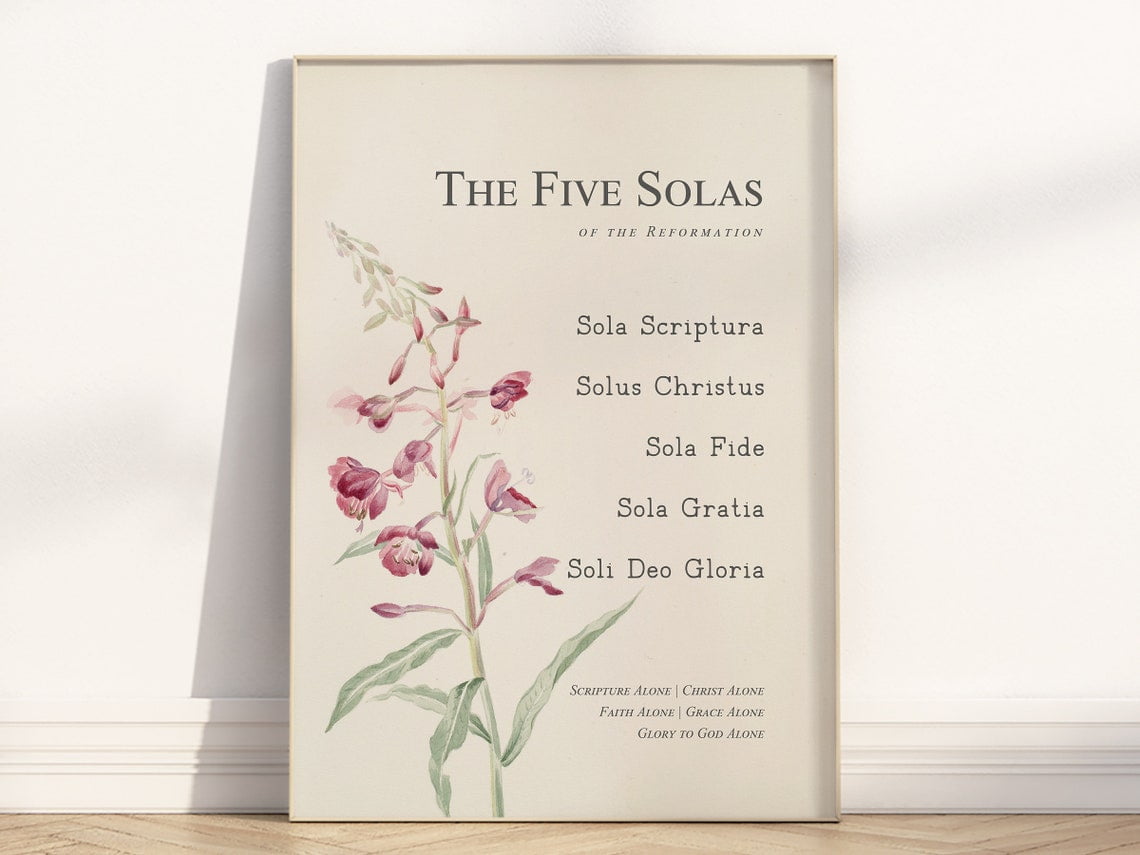 The 5 Solas Of The Reformation Wall Art,Christian Vintage Floral Latin ...