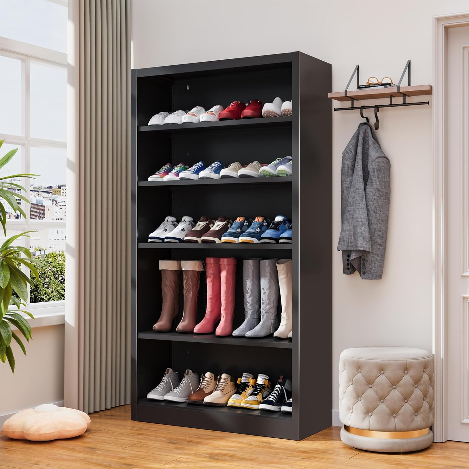 5-Space Heavy Duty Steel Shoe Rack, 4-Tier Adjustable Shoe Shelf with ...