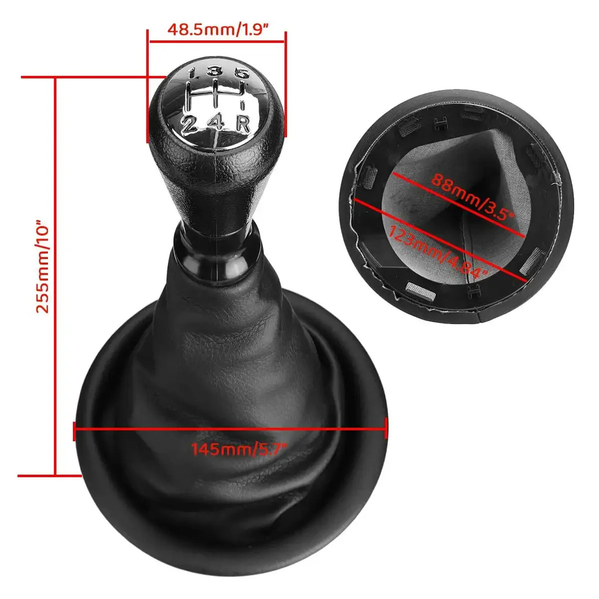 5 Speed Chrome Gear Shift Knob w/PU Leather Gaiter Boot Dust Cover For ...