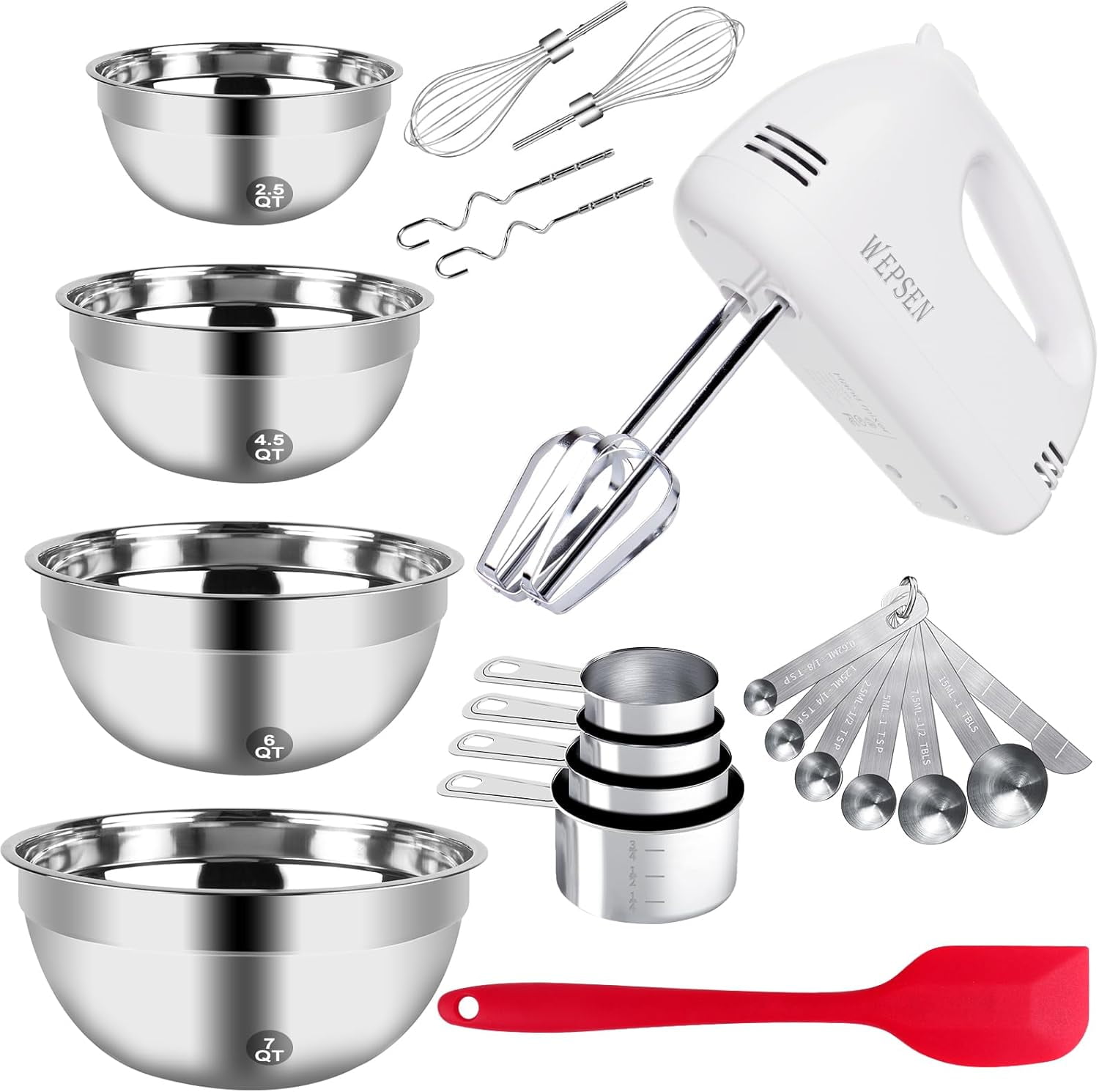 5-Speed Electric Hand Mixer, 4 Large Mixing Bowls Set, Handheld Mixers ...