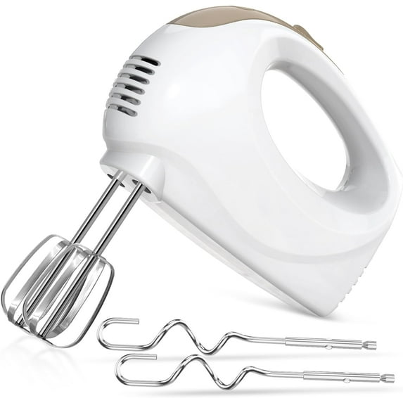 5-Speed Electric Hand Mixer with Whisk, Traditional Beaters, 120 Watts ...