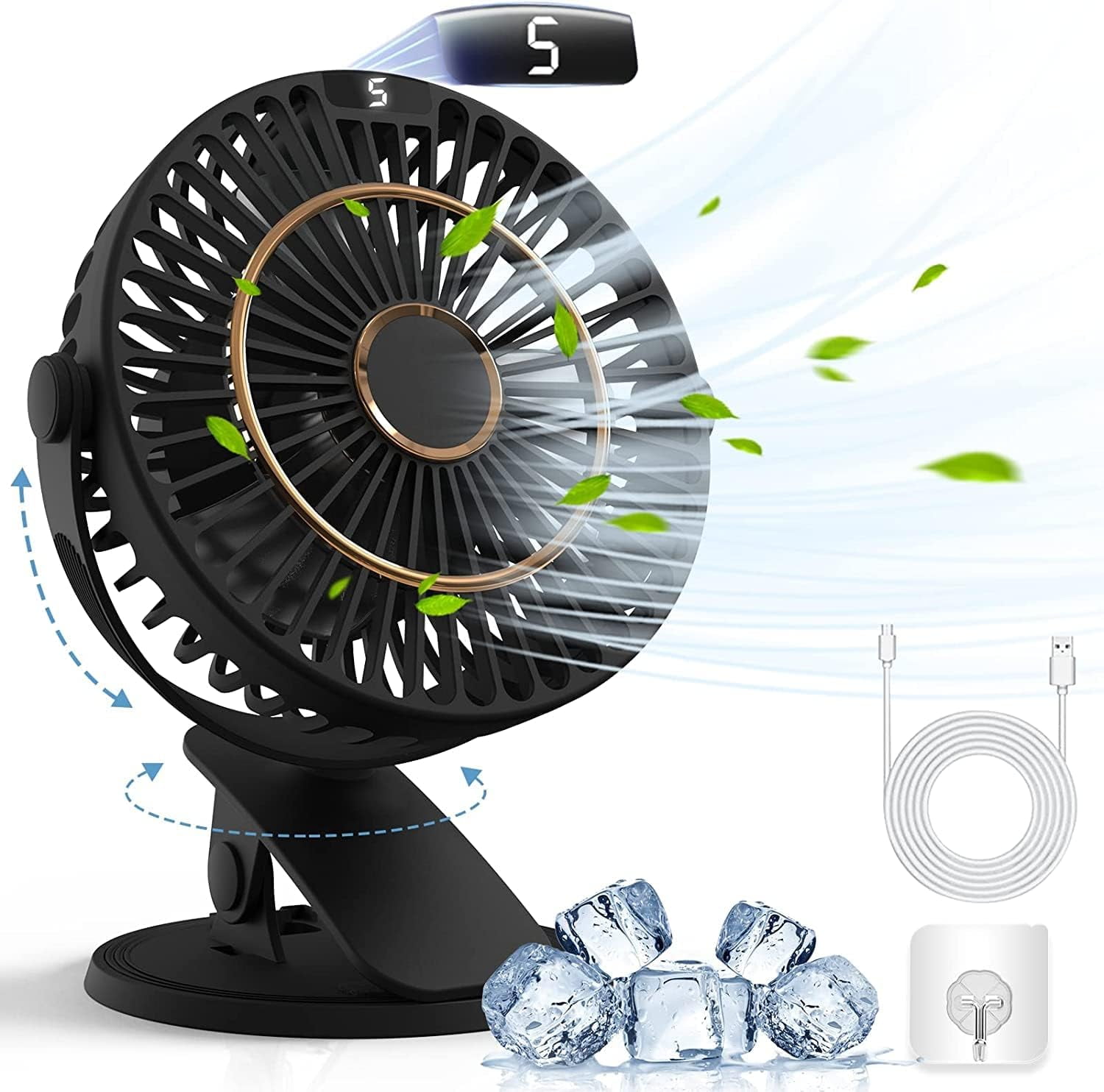 5 Speeds Clip on Fan Rechargeable - Mini USB Portable Desk Fan with ...
