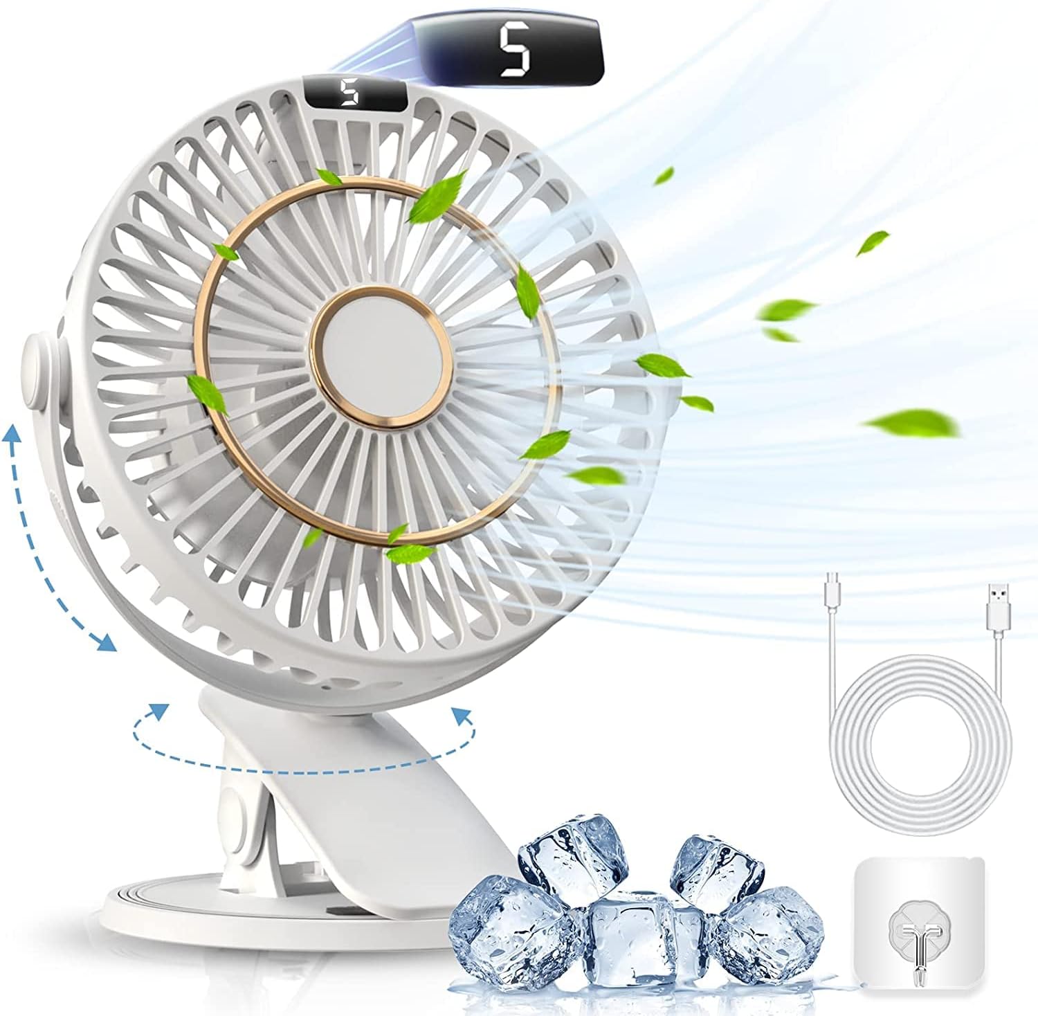5 Speeds Clip on Fan Rechargeable - Mini USB Portable Desk Fan with ...