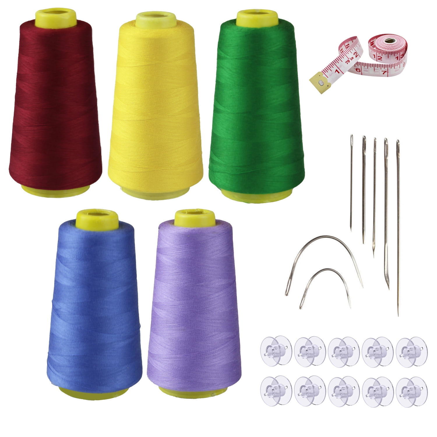 5 Spools Sewing Thread Kit White Polyester Sewing Thread Spools, 3000 ...