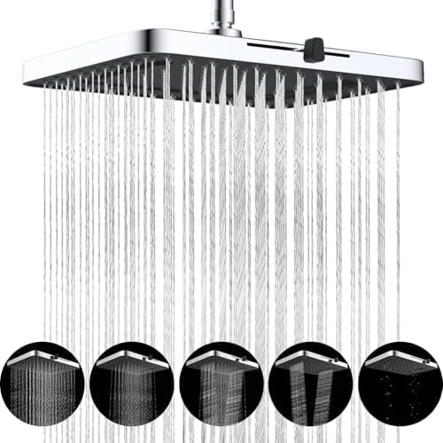 5 Spray Modes Shower Head, 13'' High Pressure Rain Shower Head, Large ...