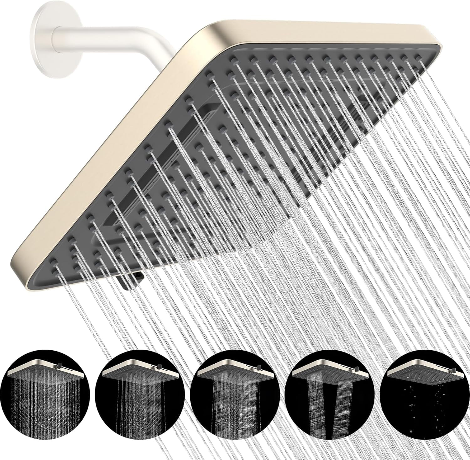 5 Spray Modes Shower Head, 13'' High Pressure Rain Shower Head, Large ...