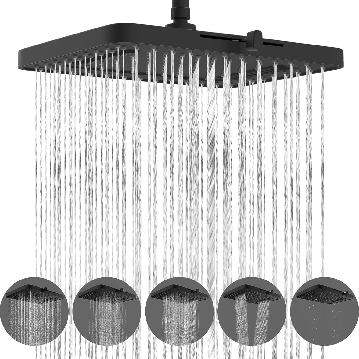 5 Spray Modes Shower Head, 13'' High Pressure Rain Shower Head, Large ...