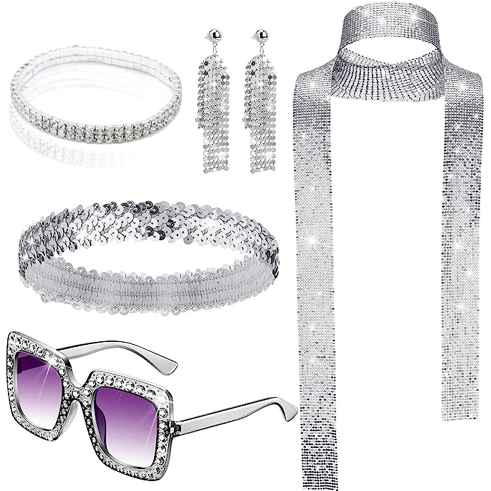 5 Stück Disco Accessoires 70er Jahre Kostümzubehör 70er Damen Glitzer ...