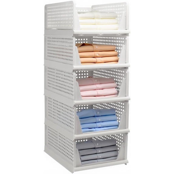 5 Stackable Foldable Storage Baskets - Folding Storage Bins ...