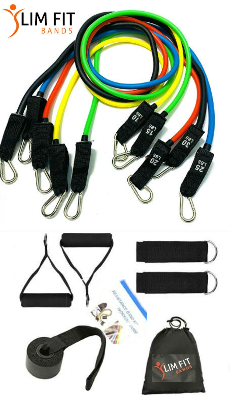 5 Stackable Resistance Bands upto 100 lbs Home Gym Physical Workout set includes Door Anchor ...