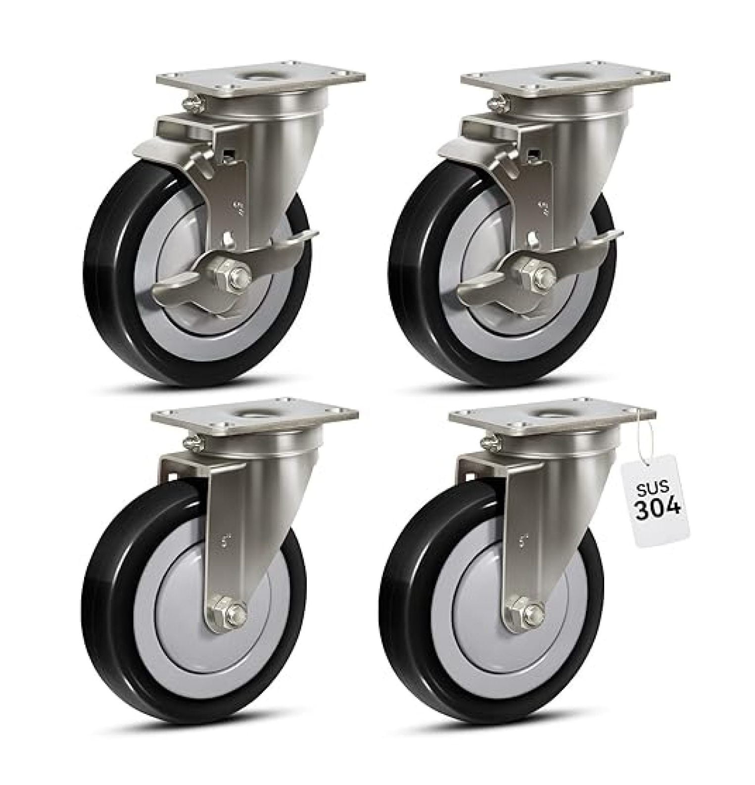 5" Stainless Steel Casters Set of 4 Heavy Duty, Swivel Industrial ...
