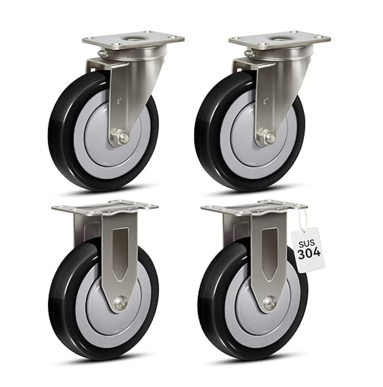 5" Stainless Steel Casters Set of 4 Heavy Duty, Swivel Industrial ...