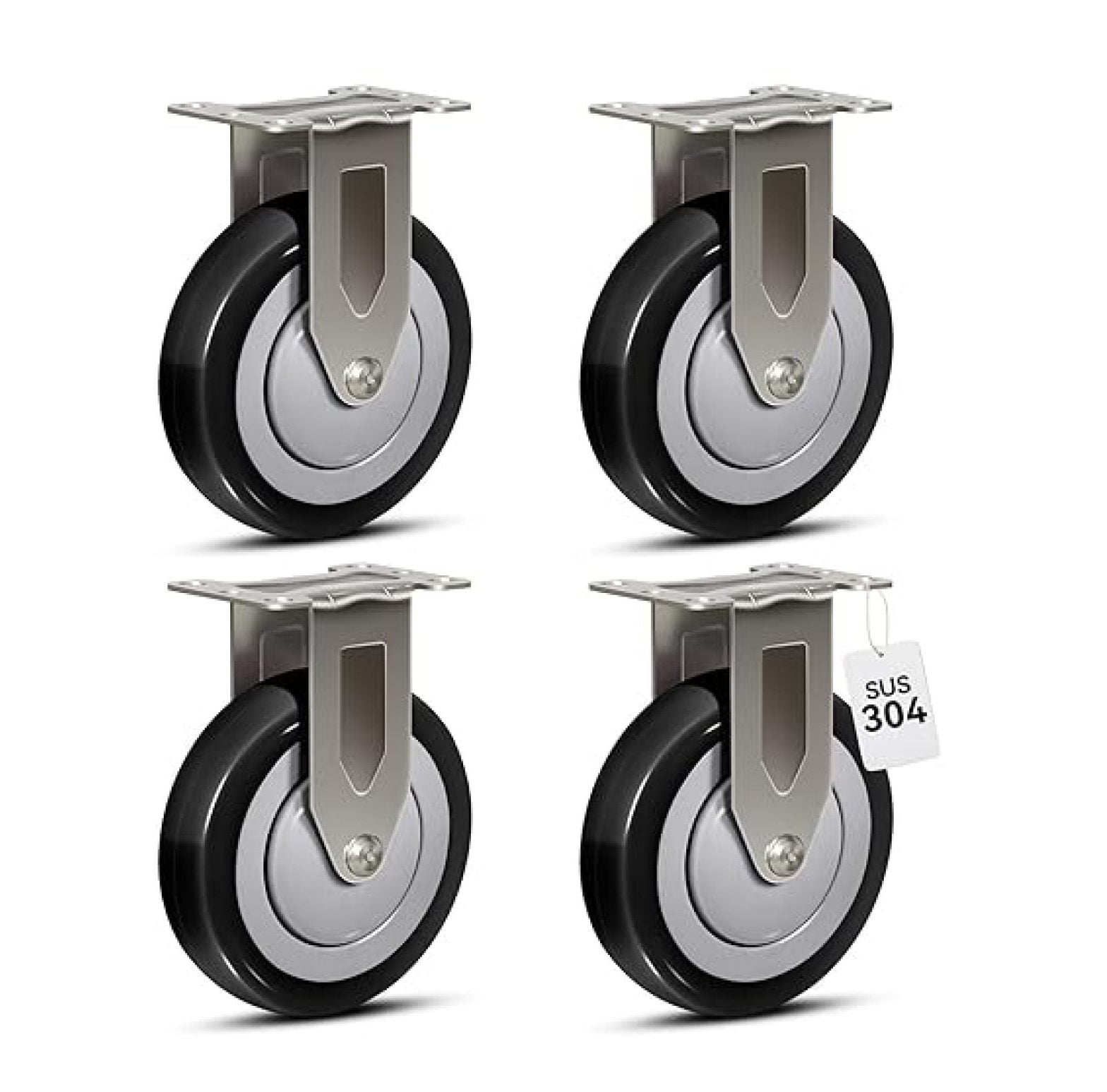 5" Stainless Steel Casters Set of 4 Heavy Duty, Swivel Industrial ...