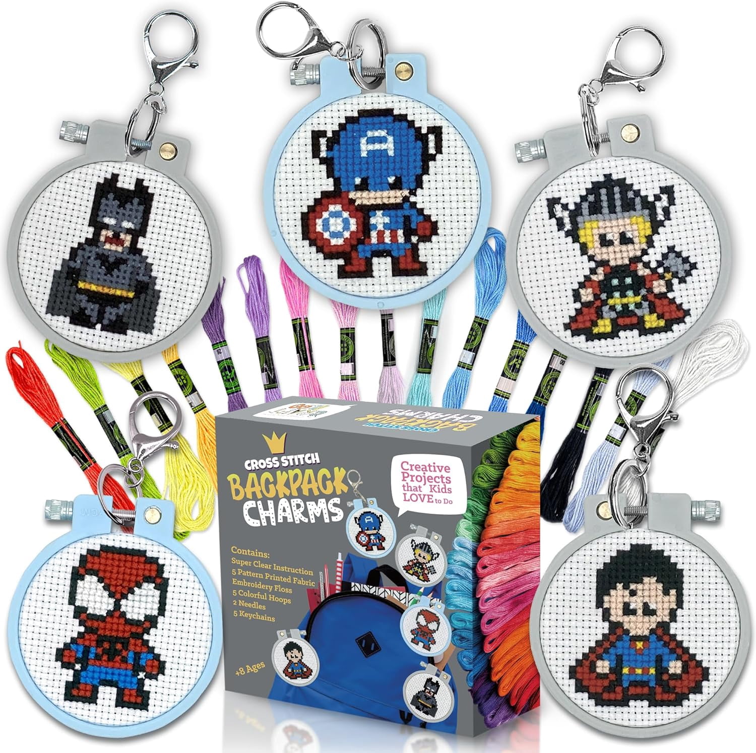 5 Stamped Superhero Cross Stitch Beginner Projects for Kids Needlepoint ...