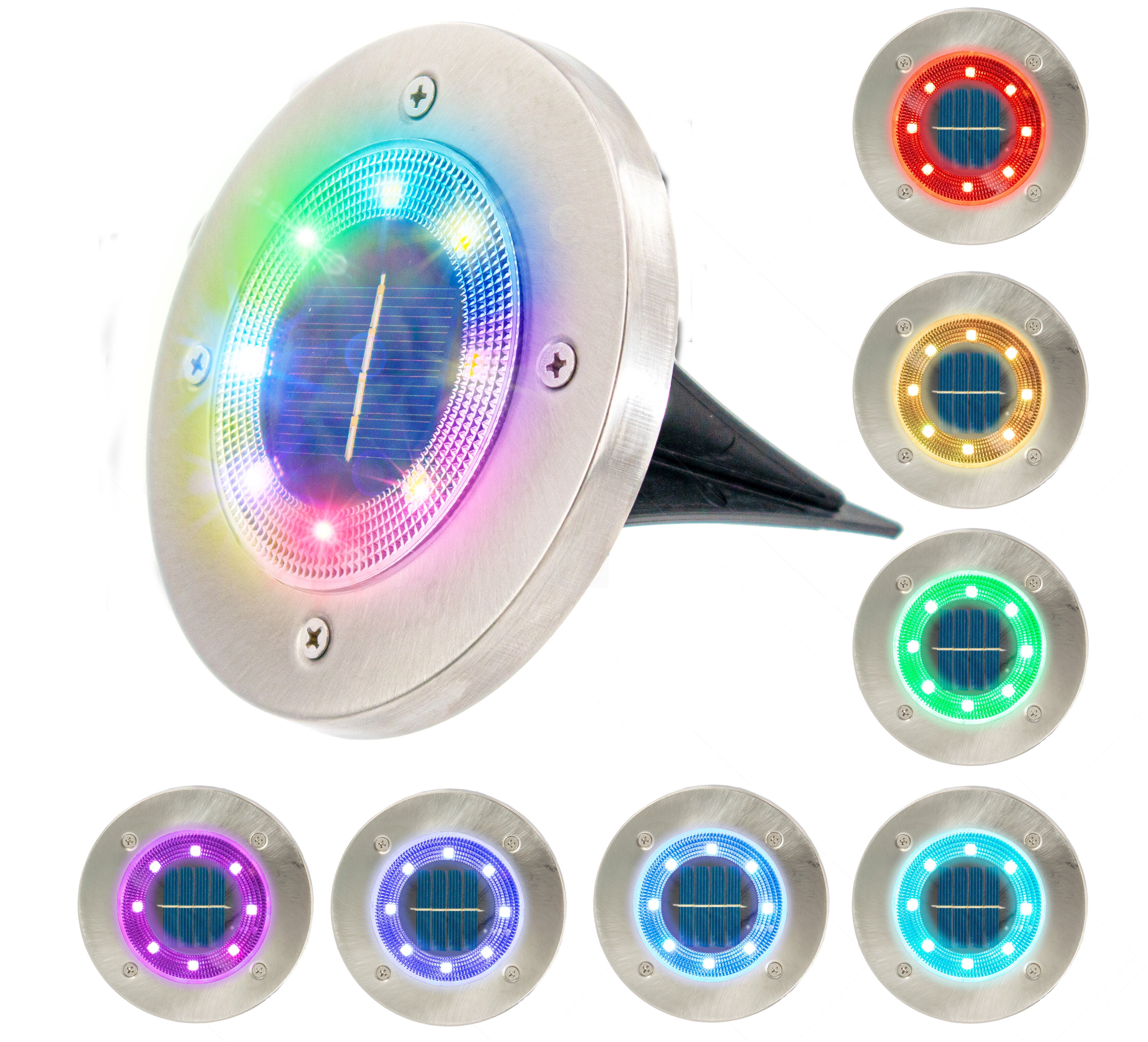 Solar Disc Powered 8 LED Disk Lights - Waterproof Garden Landscape ...