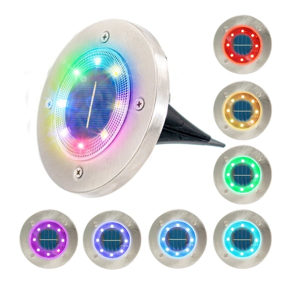 Solar Disc Powered 8 LED Disk Lights - Waterproof Garden Landscape ...