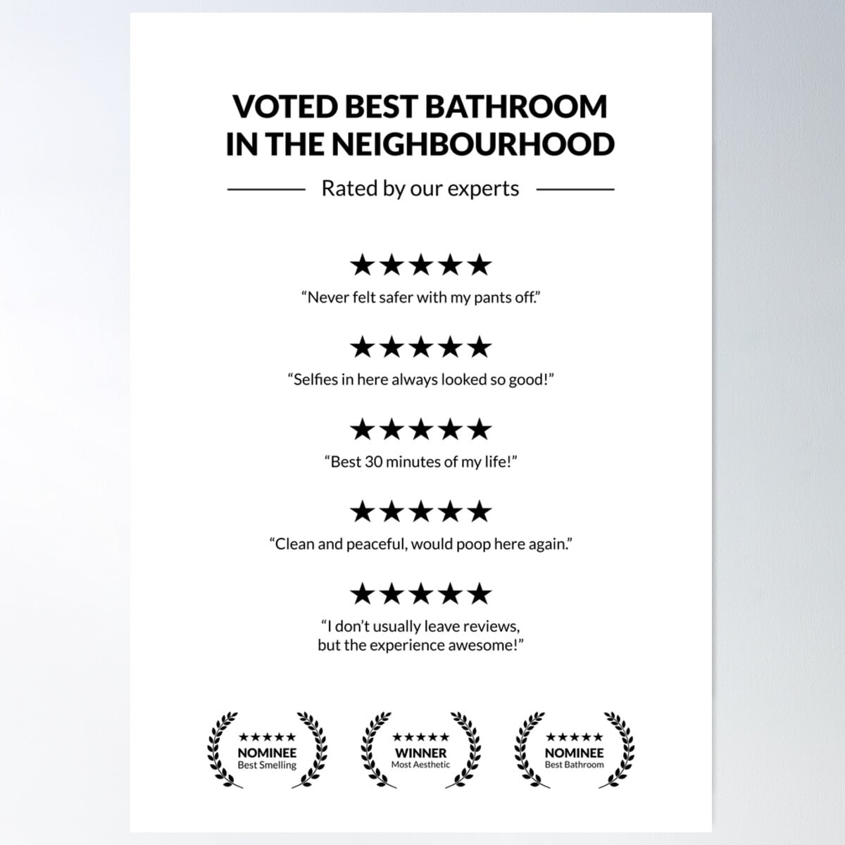 5 Star Toilet Rating Poster Wall Art, Modern Wall Decor For Living Room ...