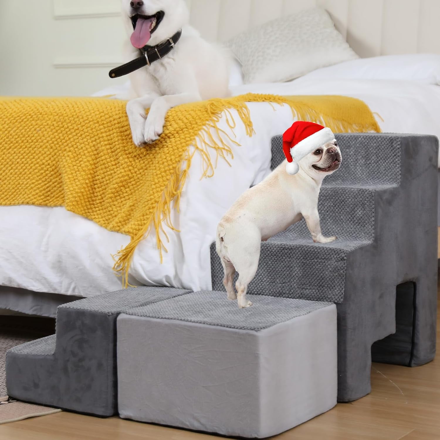 5-Step Dog Steps for High Bed 24 Inches, Modular Dog Ramp Cat Stairs ...