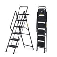 5-Step Foldable Steel Ladder, Step Stool with Detachable Tool Tray ...