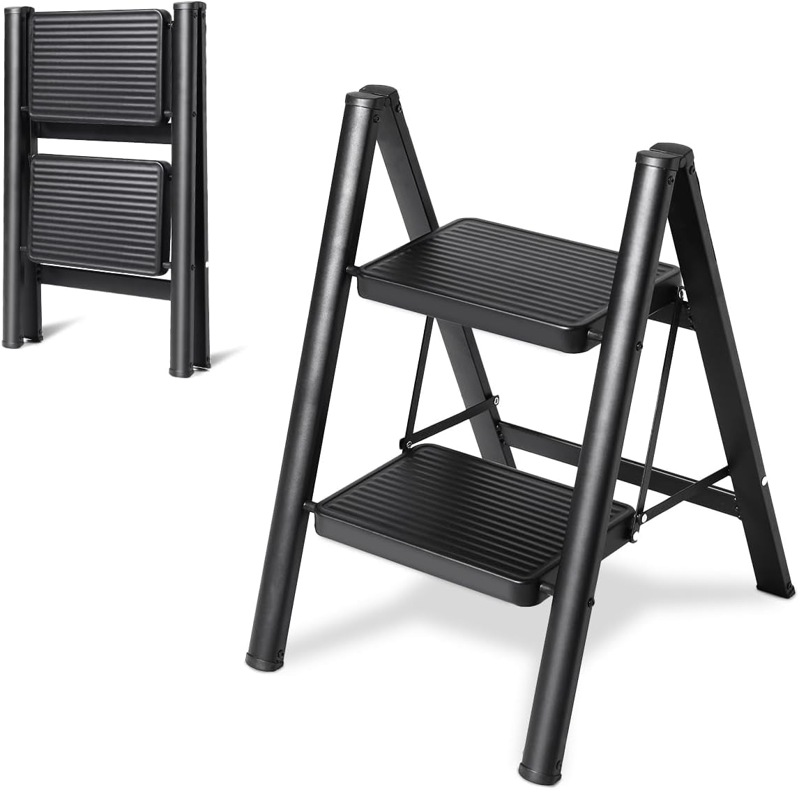 5 Step Folding Heavy Duty Step Ladder, 330 Lbs Load, Black, Iron ...