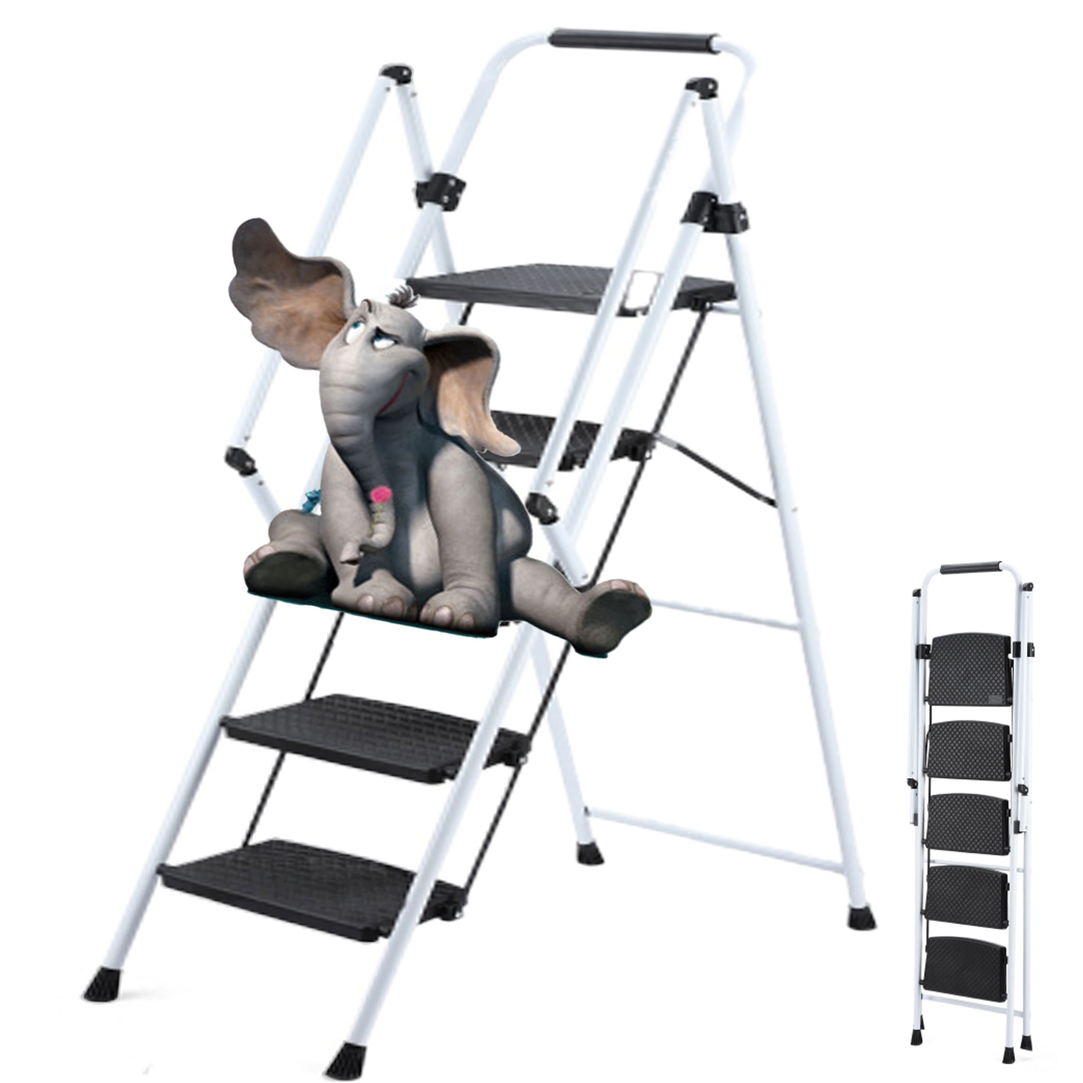 5-Step Folding Ladder, 500-Pound Ladder with Handrails, Foldable Non ...