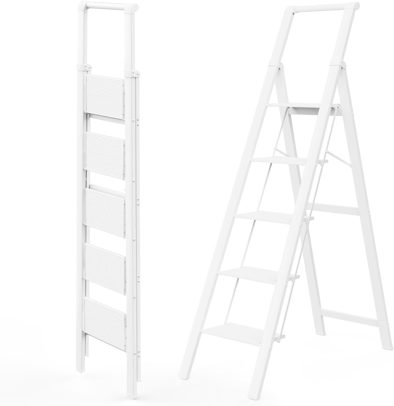 5 Step Folding Ladder with Safety Handgrip, Lightweight Portable ...