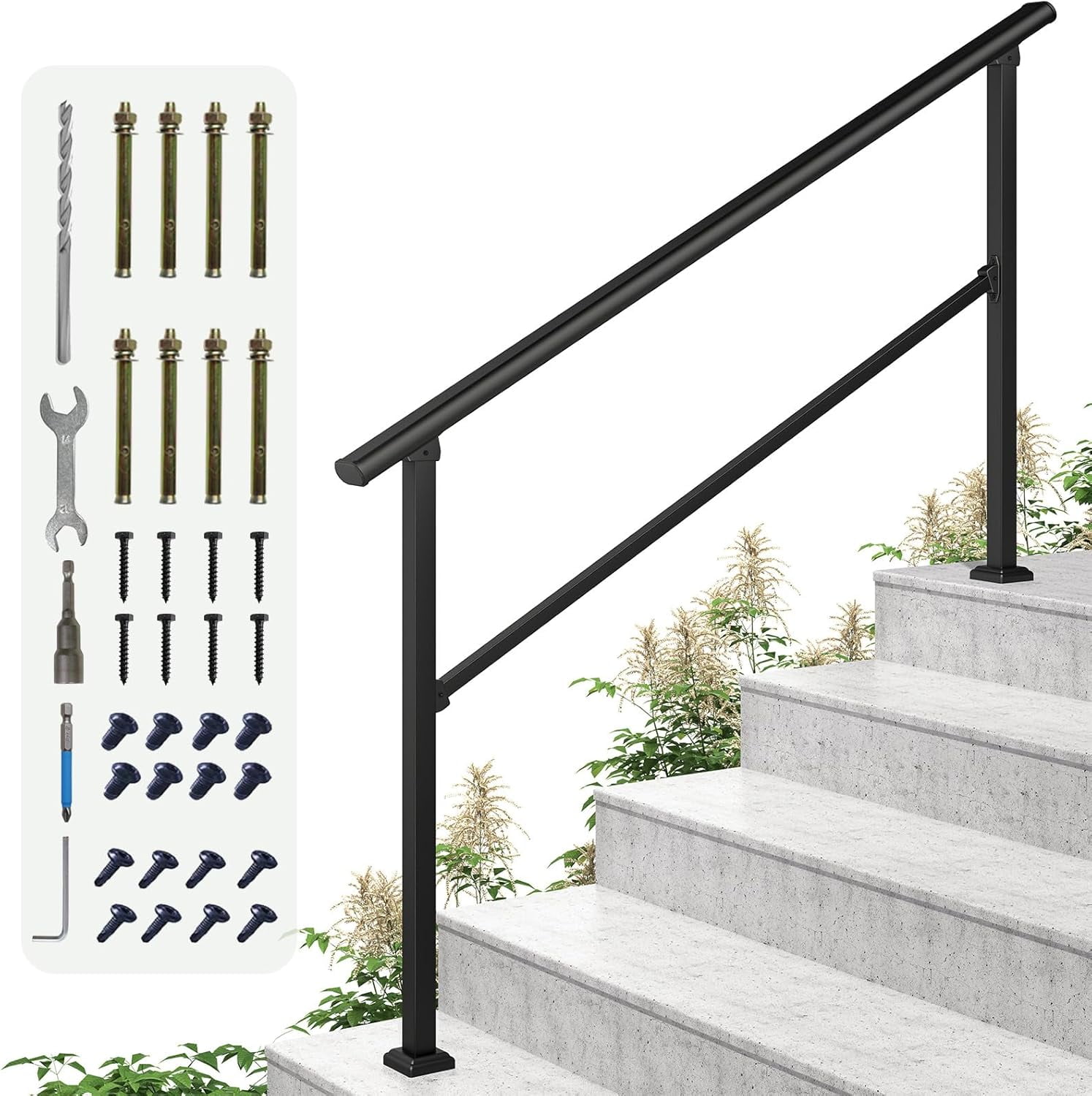 5 Step Hand Rails for Outdoor Steps, Wrought Iron Railing, Exterior ...