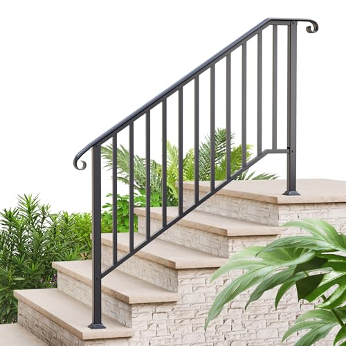 5 Step Handrails for Outdoor Steps, Fits 4 or 5 Steps Wrought Iron ...