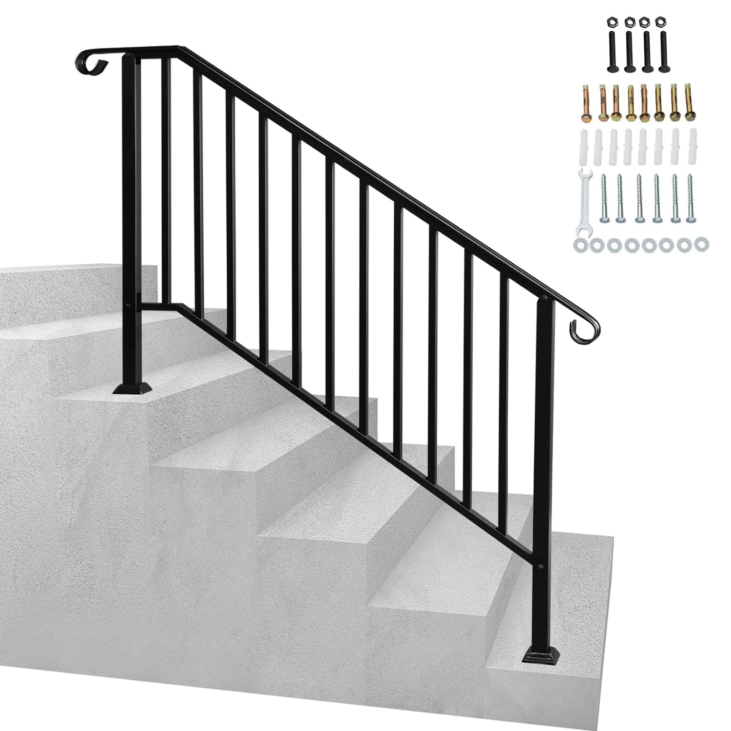 5 Step Handrails for Outdoor Steps, Fits 4 or 5 Steps Wrought Iron ...