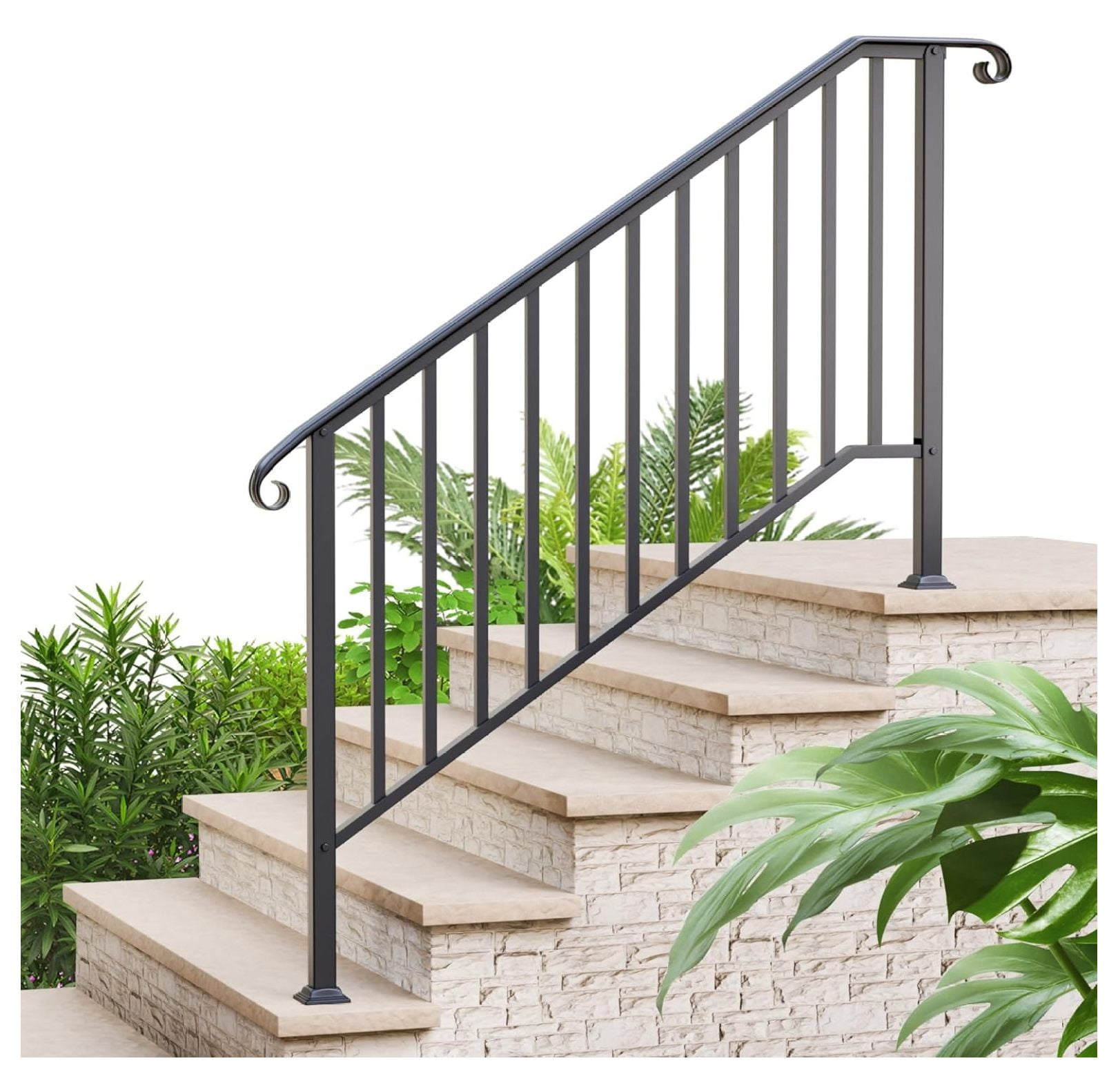 5 Step Handrails for Outdoor Steps, Wrought Iron Stair Railing, Metal ...
