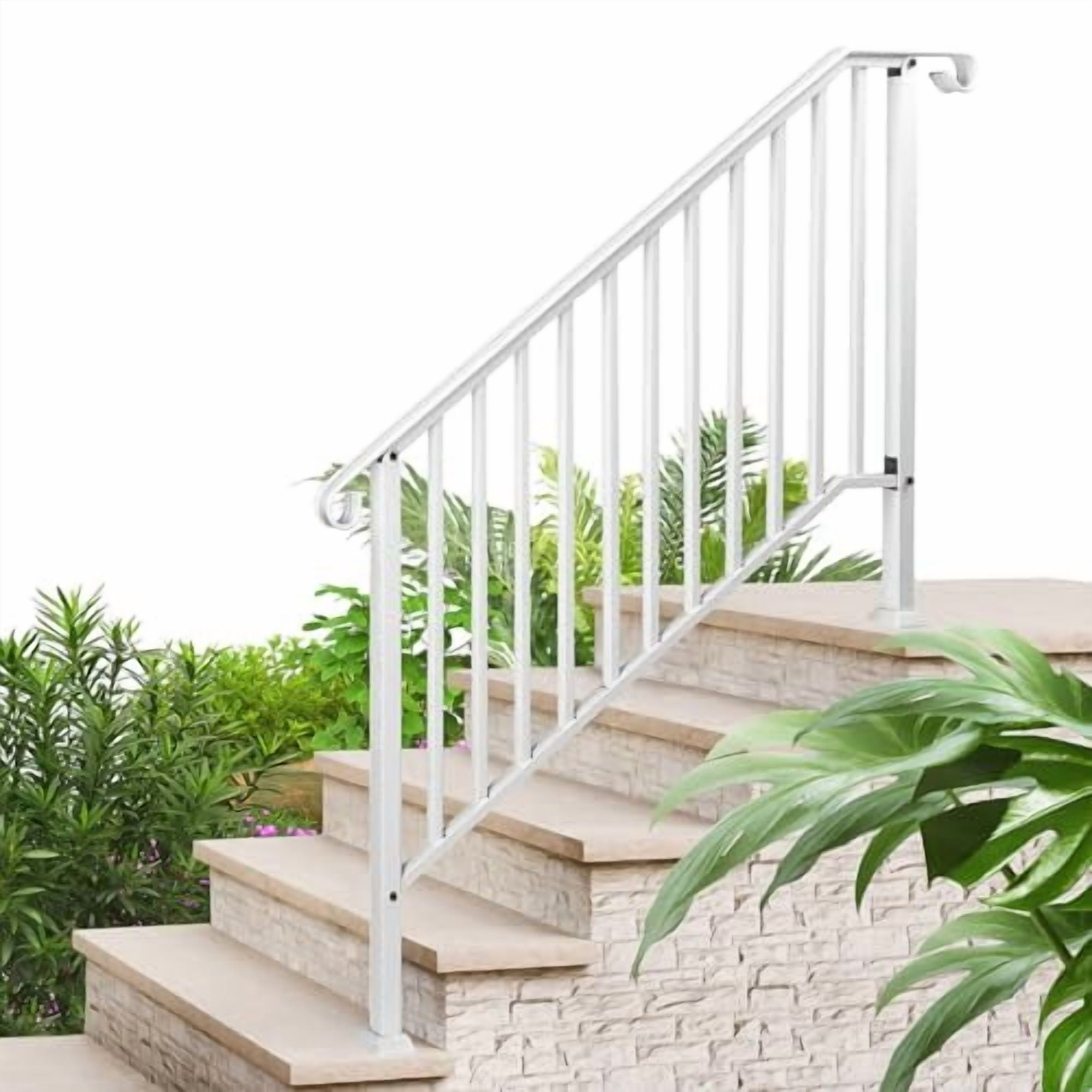 5 Step Handrails for Outdoor Steps, Wrought Iron Stair Railing, Metal ...