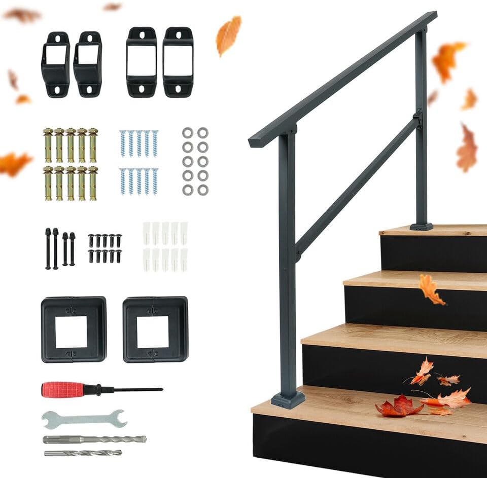 5-Step Handrails for Outdoor Steps, HandRail Fit 4 or 5 Steps Outdoor ...
