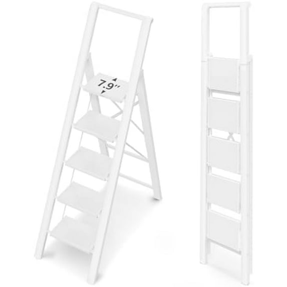 5 Step Ladder for 10 Feet High Ceiling, Lightweight Foldable Ladder ...