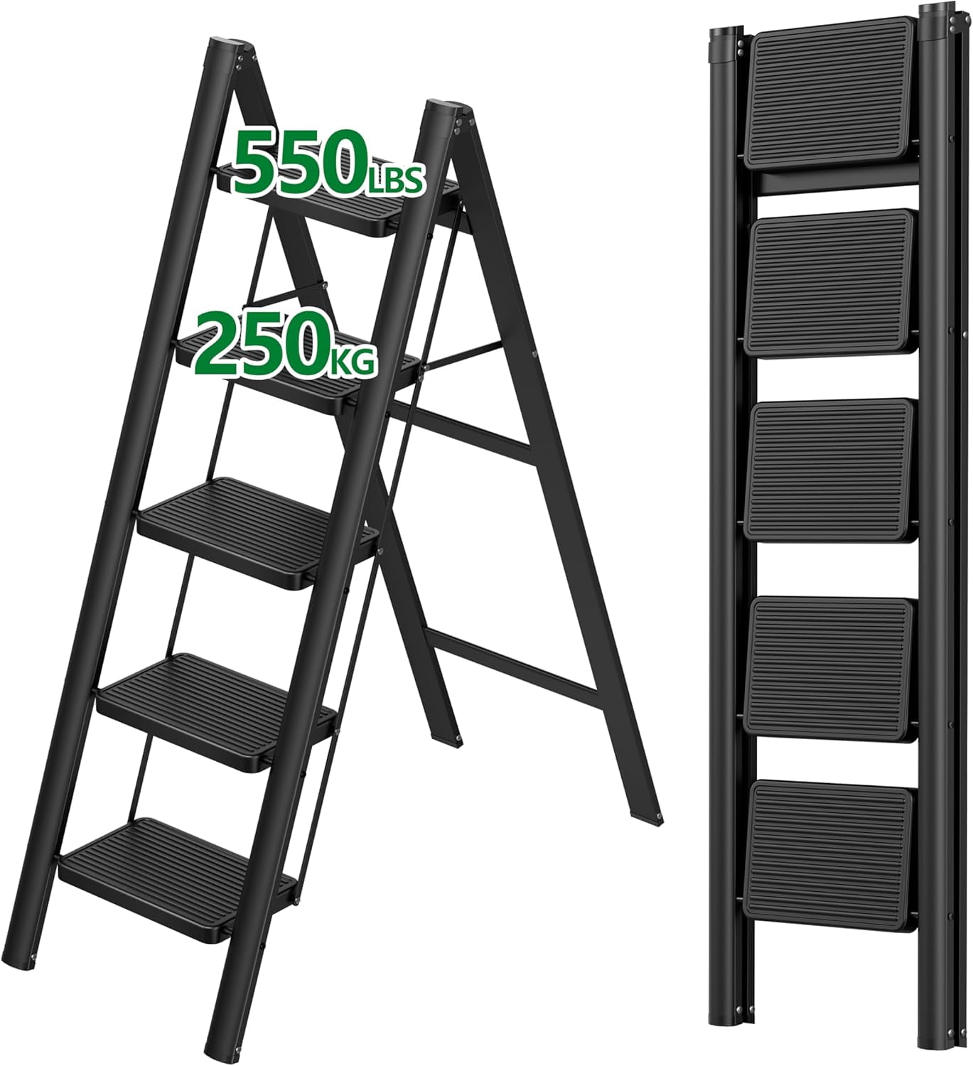 5 Step Ladder, Carbon Steel Ladder with Anti-Slip Pedal, Lightweight ...