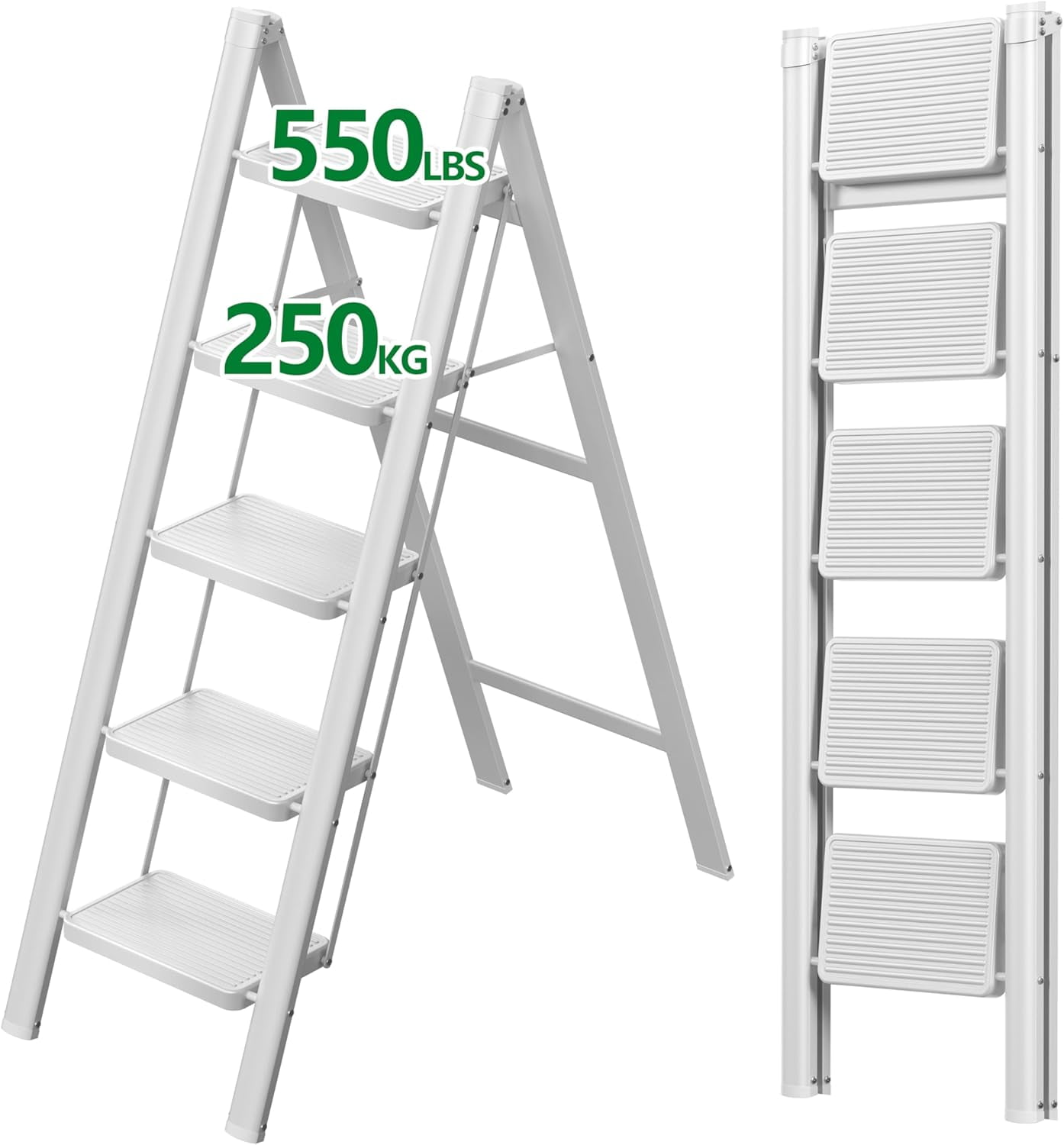 5 Step Ladder, Carbon Steel Ladder with Anti-Slip Pedal, Lightweight ...