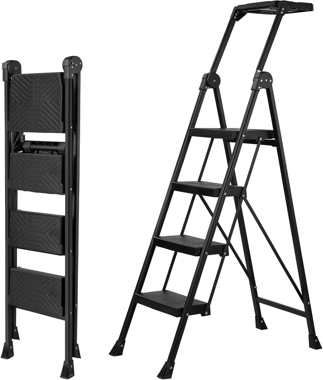 5 Step Ladder Foldable Handrail & Tool Tray Stool Ladders with -Slip ...