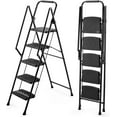 5 Step Ladder, Folding 5 Step Stool with Handrails, Sturdy Steel Ladder ...