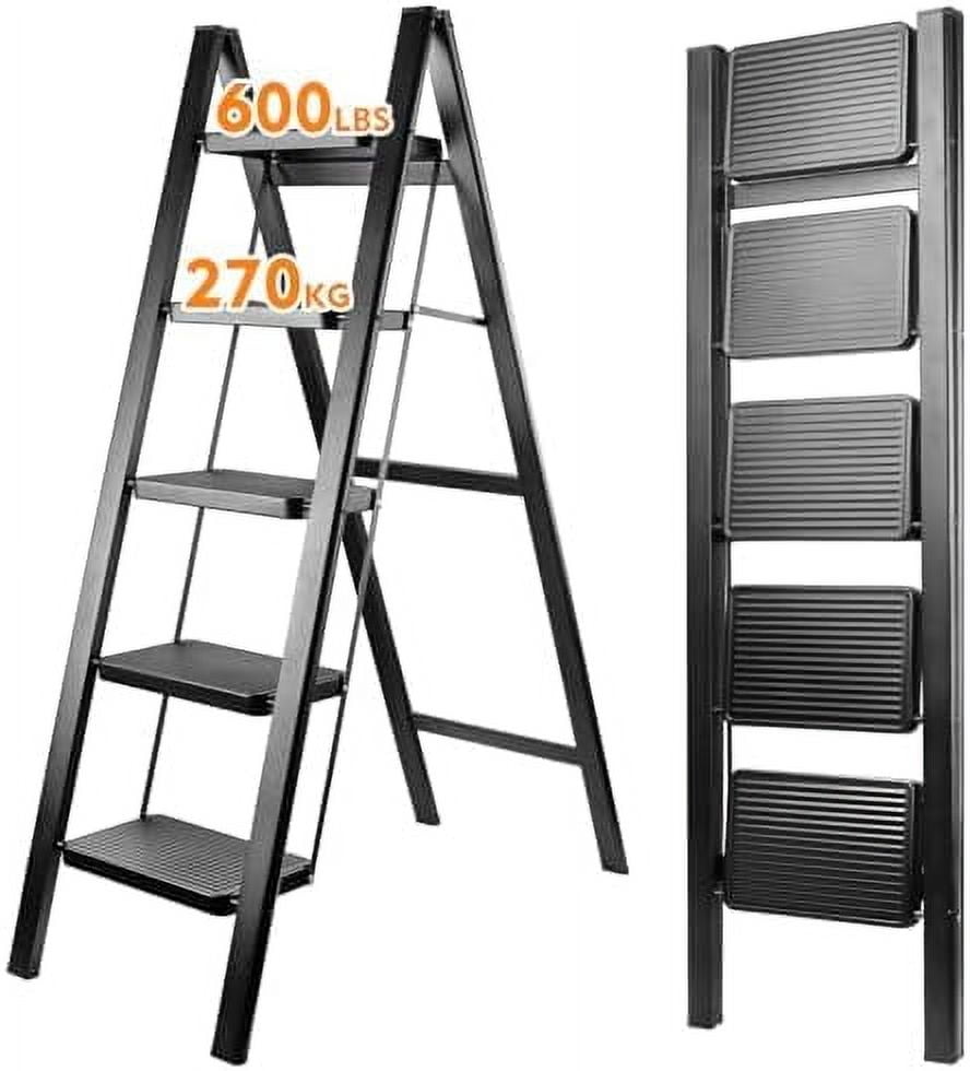 5 Step Ladder, Folding Collapsible Ladder for Home,Foldable Step Stool ...
