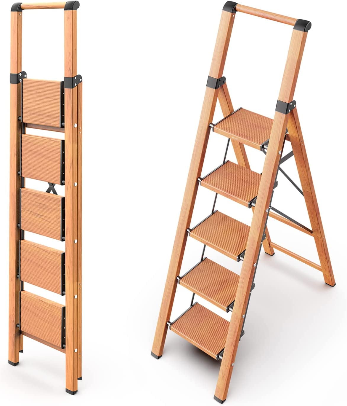 5 Step Ladder, Folding Ladder with Anti-Slip Wide Pedal, Portable ...