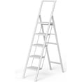 5 Step Ladder, Folding Step Stool, White Foldable Iron Ladder for 10 ...