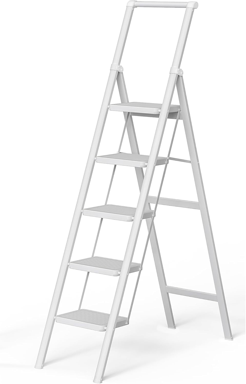 5 Step Ladder, Folding Step Stool, White Foldable Ladder for 10 Foot ...