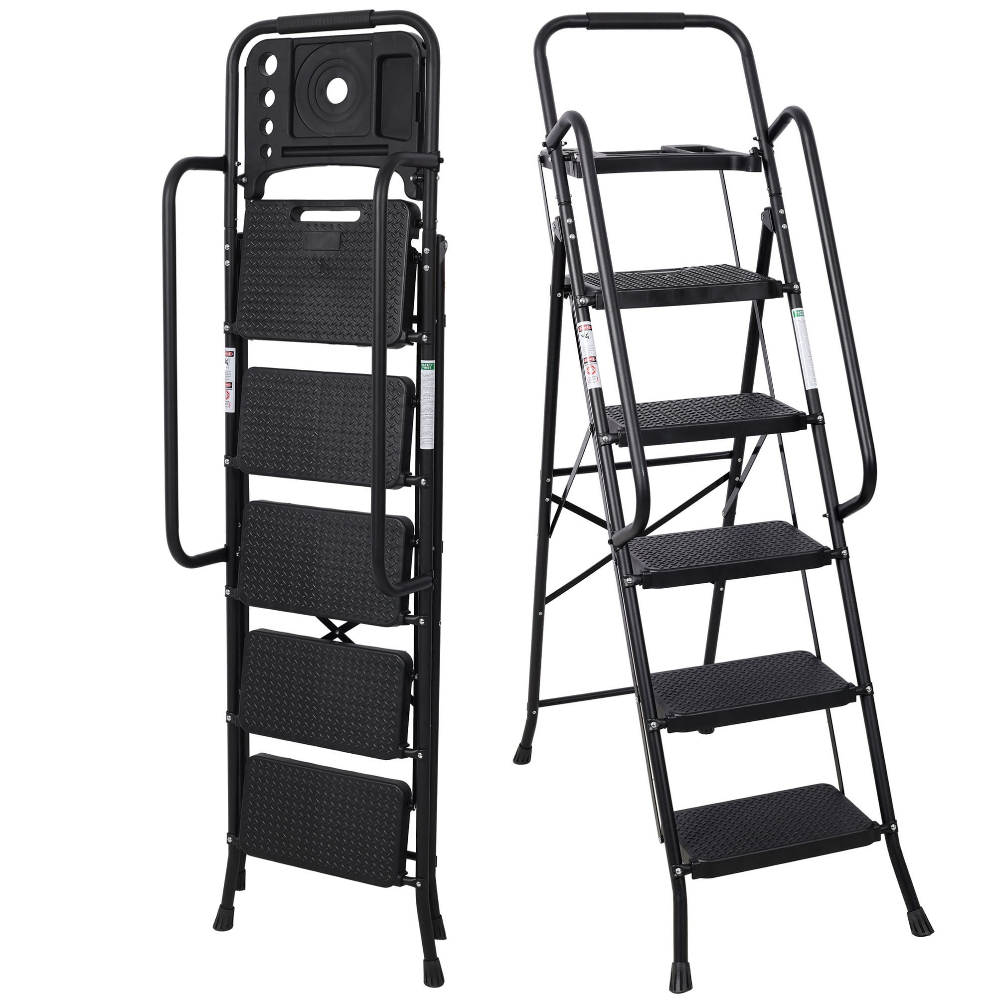 5 Step Ladder, Folding Step Stool with Wide Anti-Slip Pedal, Sturdy ...